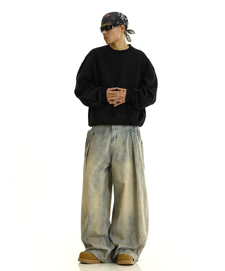 RT No. 11959 PLEATED YELLOW BLUE DENIM JEANS – REALTAKAI